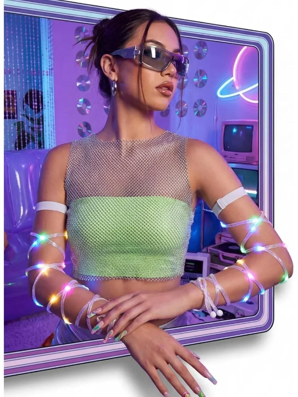 Accessories | Womens White Rave Glow Body Harness Light Up Cyberpunk ...